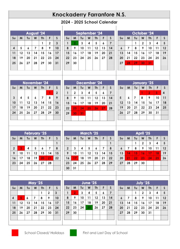 School Calendar – Knockaderry Farranfore National School